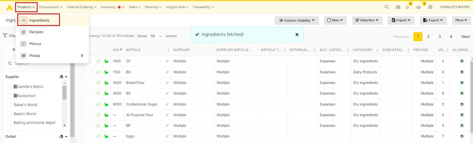 Import Ingredients through Excel