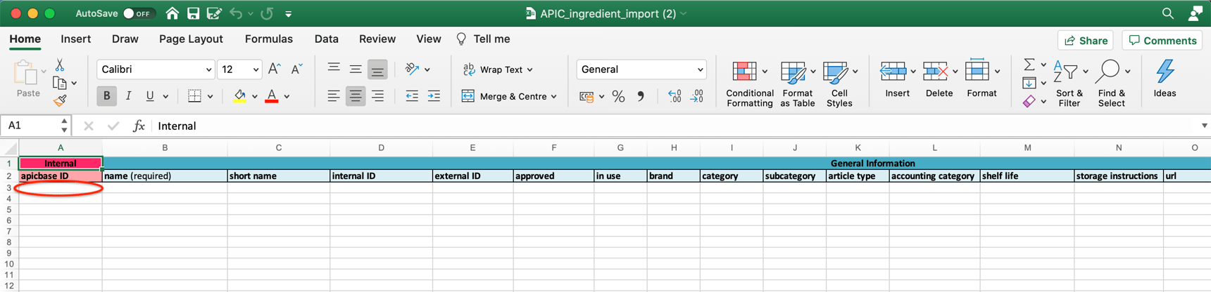 Import Ingredients through Excel