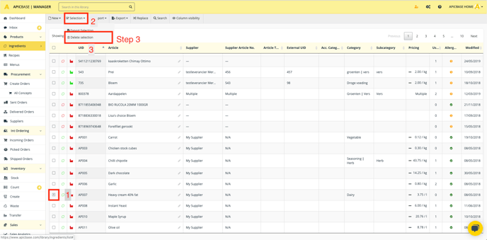 How to delete an ingredient