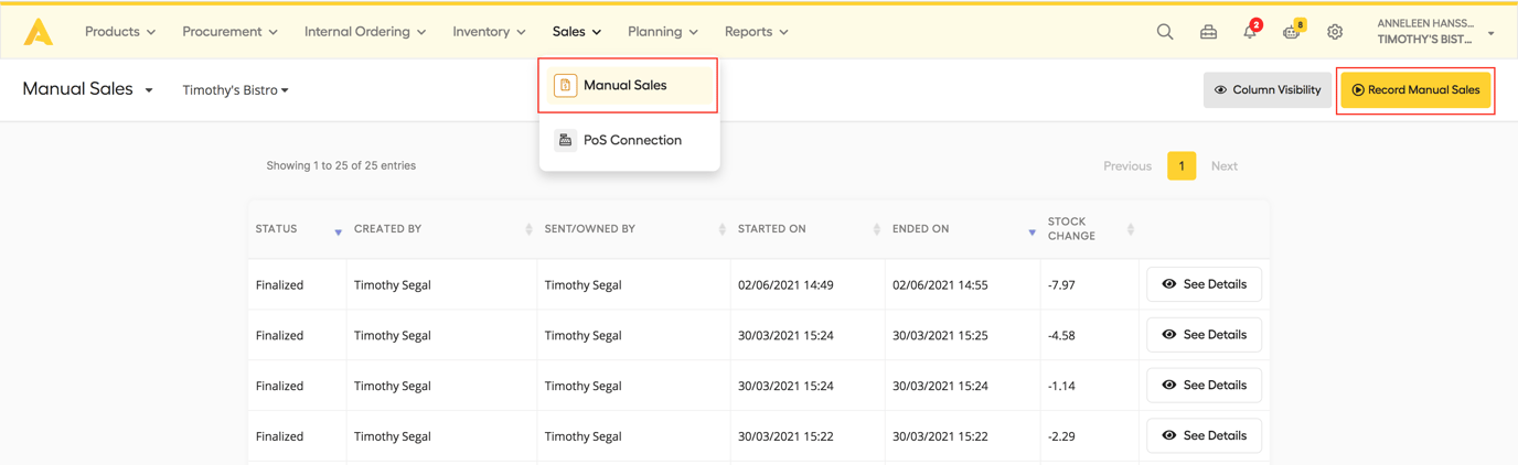 How can I register manual sales that don't come from a POS system?