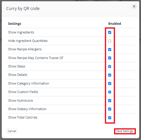 How can I share recipes using a QR code?