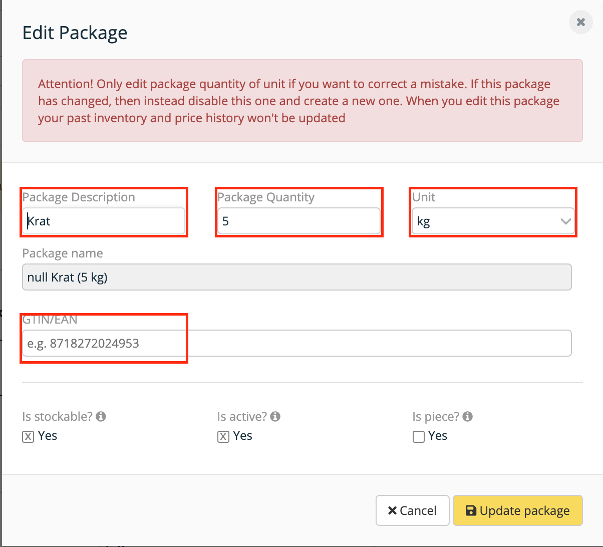 How to correct or change package information