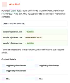 What should I do when an order e-mail is not received by a supplier?