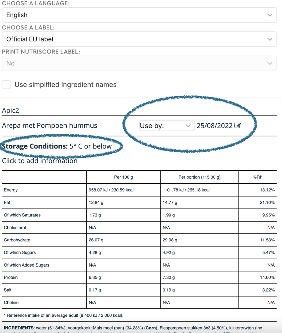 How to set used by/best before date and add storage conditions to labels